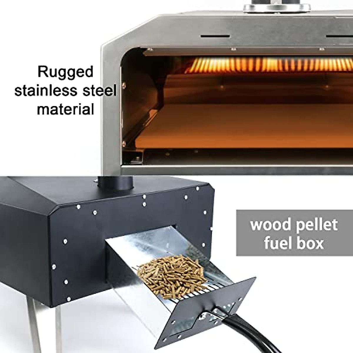 BNDHKR Outdoor Wood Fired Pizza Oven，Portable Stainless Steel Wood Pellet Pizza Oven，Backyard Pizza Grill with 12 Inch Pizza Stone