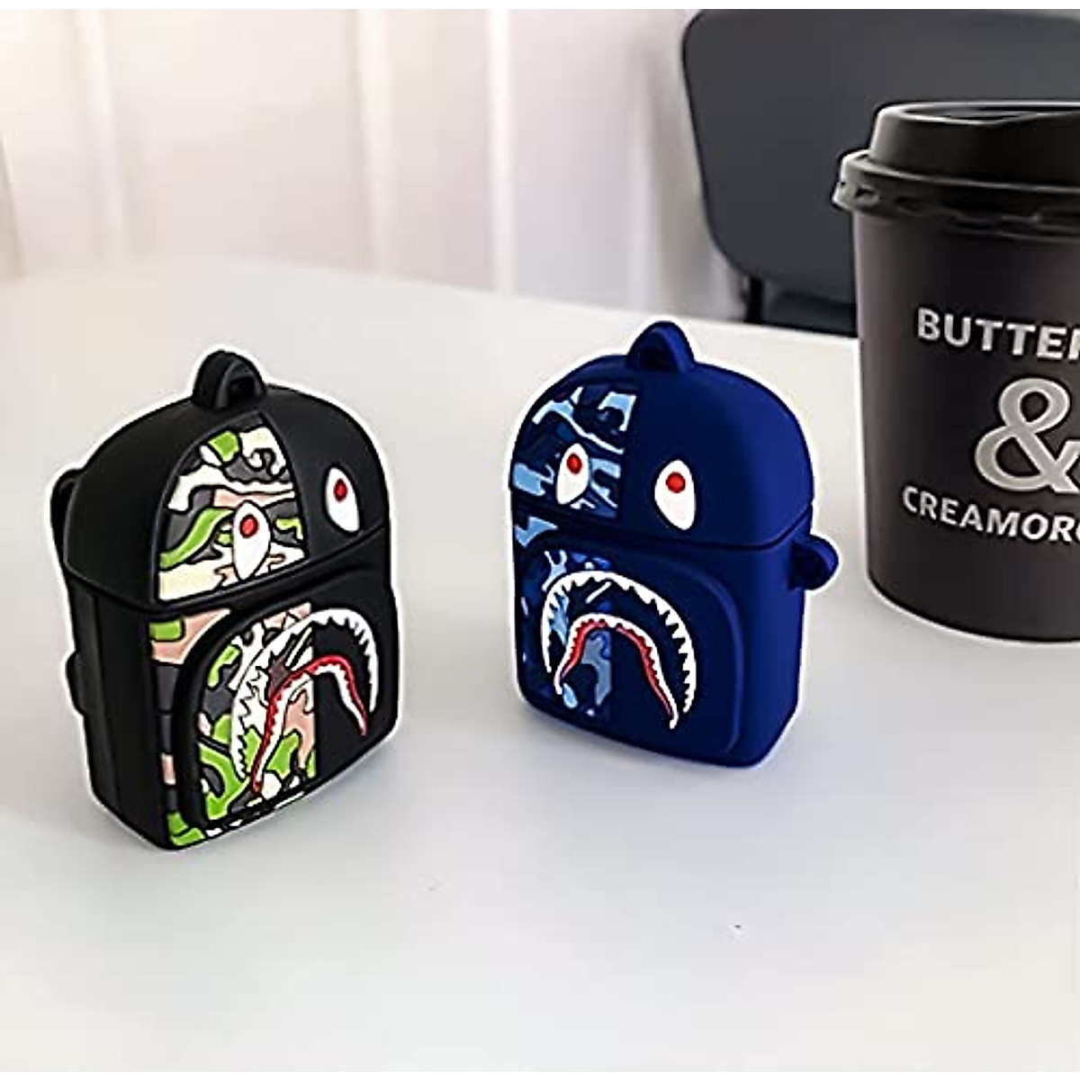 Bolod Designer Cases Made of Silicone for Airpods 1&2, Protective Cartoon Fashion Cases (Airpods 2&1, Black & Deep Blue)