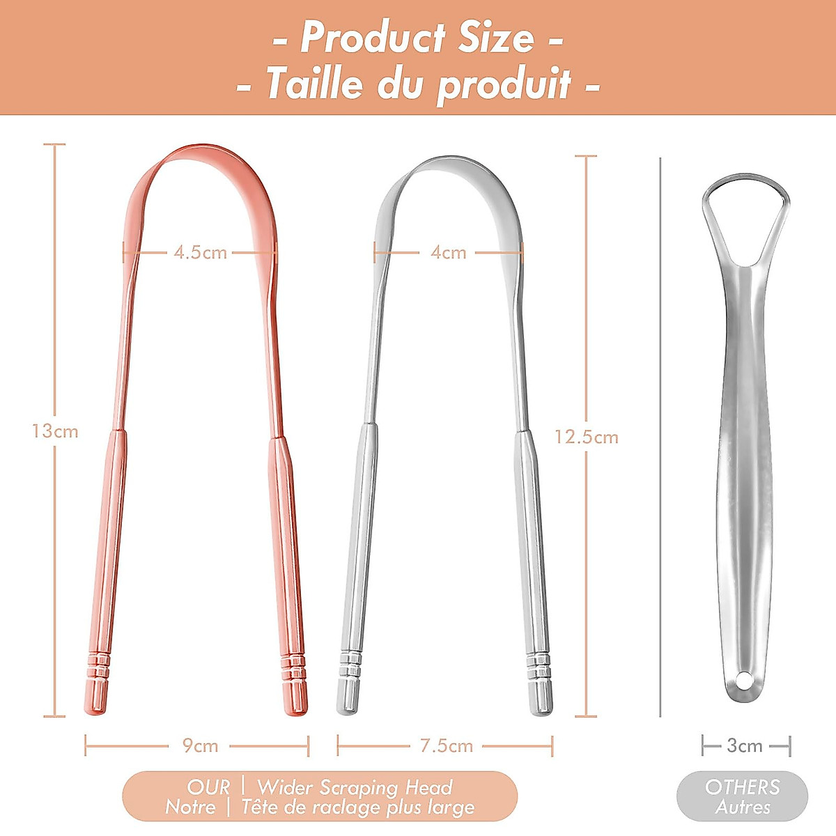 JUIDINTO Tongue Scraper 2 Pack, 100% Stainless Steel Tongue Scraper for Adults, Easy to Use Tongue Scraper with Case, Cleaning Tongue and Reducing Bad Breath for Oral Care