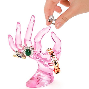 ZOOFOX 4 Pack Hand Jewelry Display Holder, Polyresin Mannequin Shaped Jewelry Organizer, Preppy Jewelry Stand for Bracelet Necklace Ring, Pink Room Decor