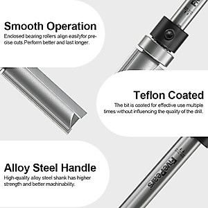FivePears Pattern Flush Trim Router Bit 1/2 Inch Cutting Diameter, 1-1/2 Inch Cutting Length, 1/4 Inch Shank, Top Bearing Flush Straight Cut Trim Router Bit for Woodworking
