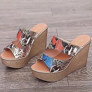 Snake Print Espadrilles Sandals for Women, Platform Wedges Sandals Platform Casual Summer Heels Open Toe Sandals (Brown, 37)