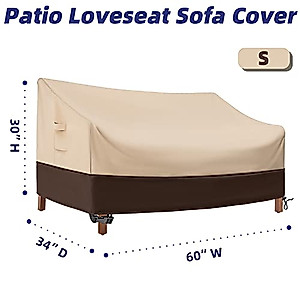 Lafaso Patio Furniture Cover Waterproof, Heavy Duty Outdoor couch Cover, 600 D Oxford cloth Sofa Cover With Vents and Handles（Beige/Brown 1 Pack, Small）