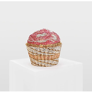 UMREN Cute Mini Cupcake Clutch Purse for Women Rhinestone Crystal Evening Bag Wedding Bridal Handbag Party Cocktail Shoulder Bag Pink