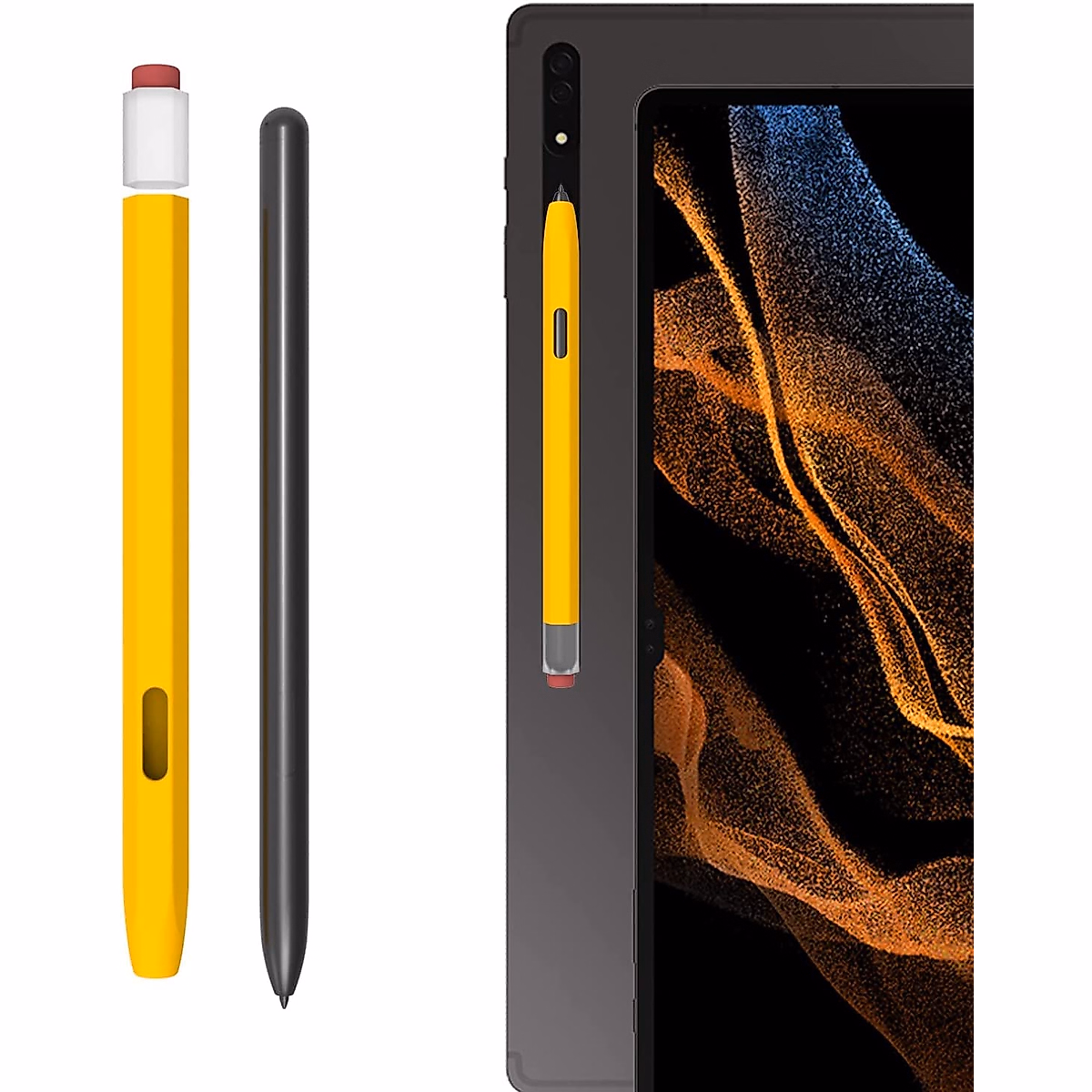 LOVE MEI Samsung Galaxy Tab S7/S7+/S7 FE/S8/S8+/S8 Ultra/S9/S9+/S9 Ultra S Pen Sleeve Case, Classic Retro Design Silicone Sleeve Protective Skin Case Non-Slip Smooth Grip (Yellow)