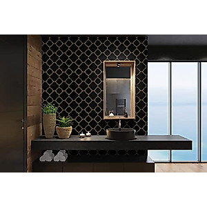 Feisoon 17.7"x118" Black and Gold Wallpaper Geometric Wallpaper Trellis Pattern Peel and Stick Wallpaper Removable Modern DIY Contact Paper Self Adhesive Wallpaper for Living Room Bathroom Decor