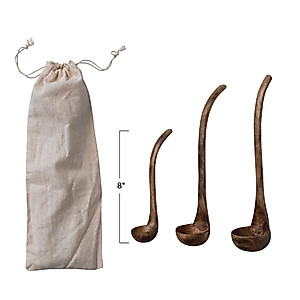 Creative Co-Op Wood Drawstring Bag, Natural Ladle