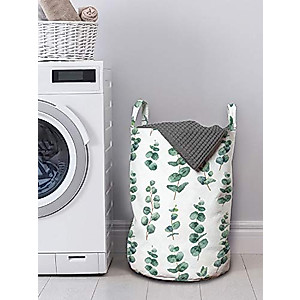 Ambesonne Eucalyptus Laundry Bag, Watercolor Inspired Painting of Forest Leaves and Branches Garden Art, Hamper Basket with Handles Drawstring Closure for Laundromats, 13" x 19", Laurel Green