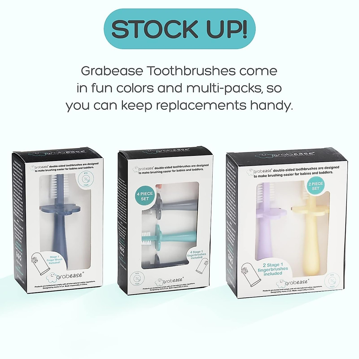 grabease Baby & Toddler Double-Sided Finger Toothbrush for Bath - BPA-Free & Phthalate-Free - 12 Months & Up, Blush, 1 Pack - Toddler Toothbrush - Baby Brush