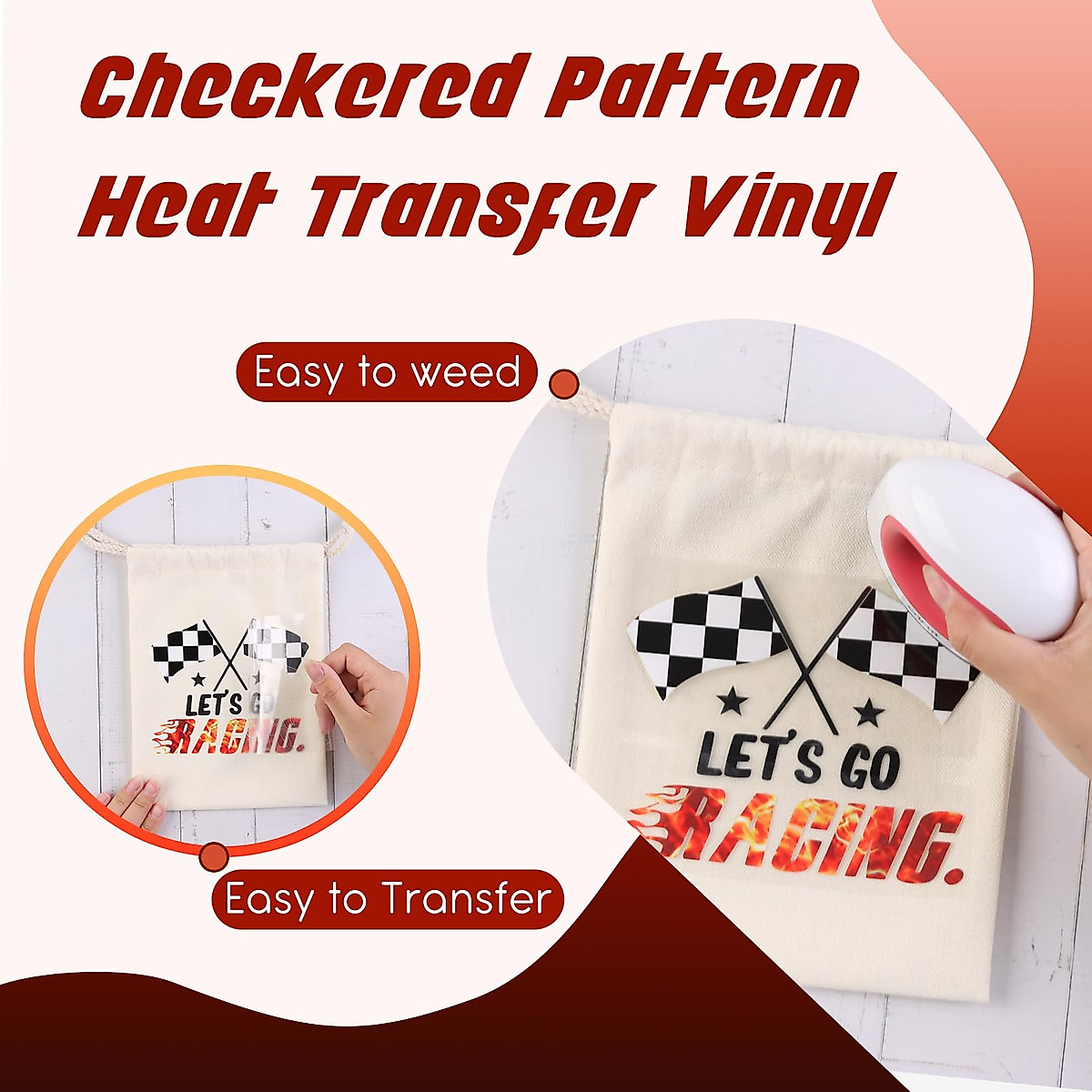 HTVSTD Check Flag HTV Vinyl Roll - 12inches*8ft Checkerboard Heat Transfer Vinyl Racing Flag Patterned HTV Vinyl for Fabric Checker Iron on Vinyl Compatible with Cricut and Sillhoutte