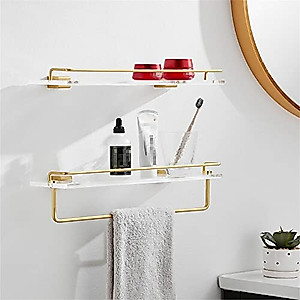 WANLIAN 19"Floating Shelf Set, Clear Acrylic Wall Mounted Storage Rack, Wall Mounted Shelf With Gold Towel Rack For Bathroom, Bedroom, Living Room, Kitchen, Office 2 Piece( Acrylic Storage Rack)