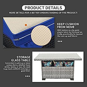 Rattaner 9-Piece Outdoor Sectional Wicker Furniture Set Patio Furniture Conversation Couch Set Storage Glass Table with Thicken(5") Anti-Slip Blue Cushions Furniture Cover