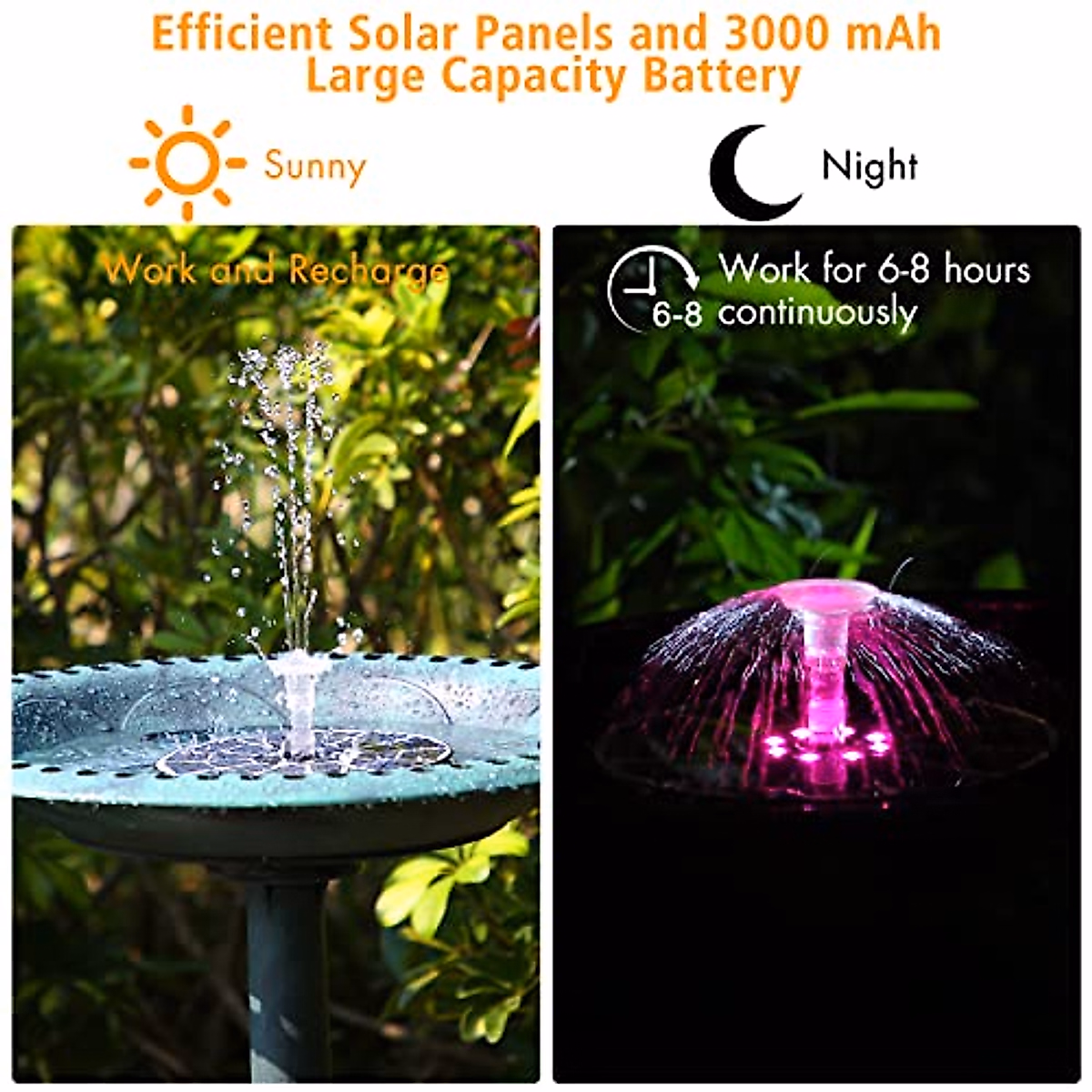 AISITIN 2.5W Solar Bird Bath Fountain Pump & 3.5W LED Solar Fountain Pump with Colorful Lights & 3000mAh Battery, Solar Water Fountain Pump for Garden, Ponds, Fish Tank and Outdoor
