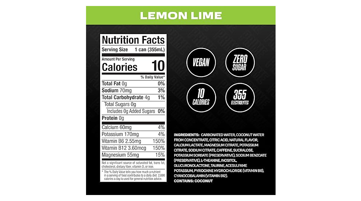 Prime Energy Lemon Lime | Zero Sugar Caffeine Drink | 24 Pack