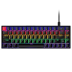 TEWELL 68 Keys Wired Compact Mechanical Gaming Keyboard with Audible Click Sound Blue Switches, Rainbow Backlit Portable Computer Keyboard for Windows Gaming PC
