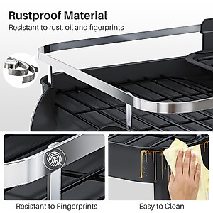 Dish Drying Rack - Extendable Dish Rack for Kitchen Counter, Saving Countertop Space Dish Drainer, Stainless Steel Kitchen Drying Rack with Cutlery Holder, 22.1''L x 12.8''W (Black)