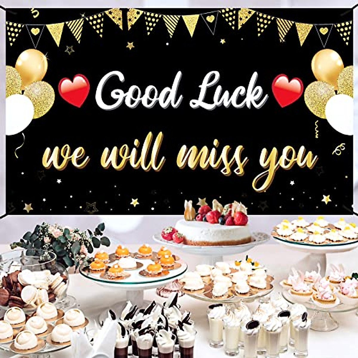 Pimvimcim Going Away Party Decorations We Will Miss You Good Luck Banner, Black Gold Farewell Backdrop Party Supplies, Goodbye Coworker Retirement Graduation Moving Away Poster Decor