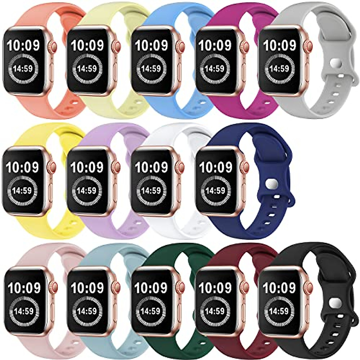 SWHAS Watch Bands Compatible with Apple Watch Bands 38mm 40mm 41mm Women Men Girls, Soft Silicone Wristbands Replacement Strap Compatible with iWatch Series 8 SE 7 6 5 4 3 2 1, 14 Pack