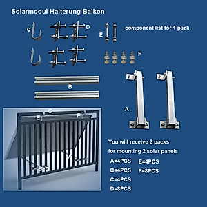 Solar Panel Mounting Brackets Balcony Power Station Holder for 2 Solar Panels Tilt Angle 0°20-30°