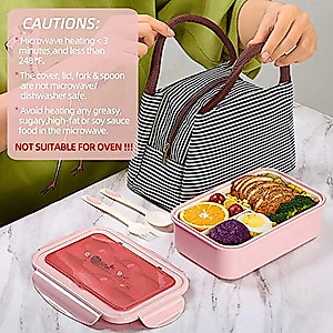 Porzu Bento Lunch Box, 1400 ML Lunch Box Meal PrepFor Kids & Adults，3 Compartments Portable Food Container with Utensil (Pink)