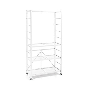 Origami R2 Series Folding Heavy Duty Steel Storage Rack Adjustable Shelving Portable Home Organization Unit with Wheels, Set of 2, White