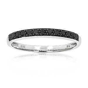 Vir Jewels 1/6 cttw Black Diamond Wedding Band in .925 Sterling Silver with Milgrain Size 8.5