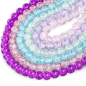 300pcs Crackle Lampwork Glass Beads for Jewerly Making, 8mm Crackle Lampwork Glass Round Beads Assorted Colors for Bracelet Necklace Bracelet Jewelry Making
