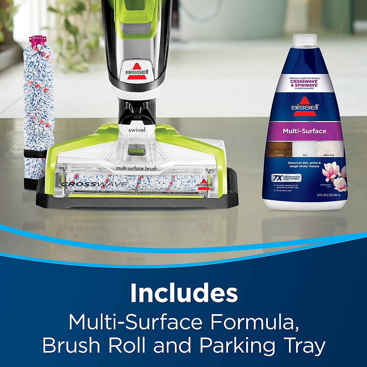 BISSELL CrossWave Floor and Area Rug Cleaner, Wet-Dry Vacuum with Bonus Brush-Roll and Extra Filter, 1785A , Green