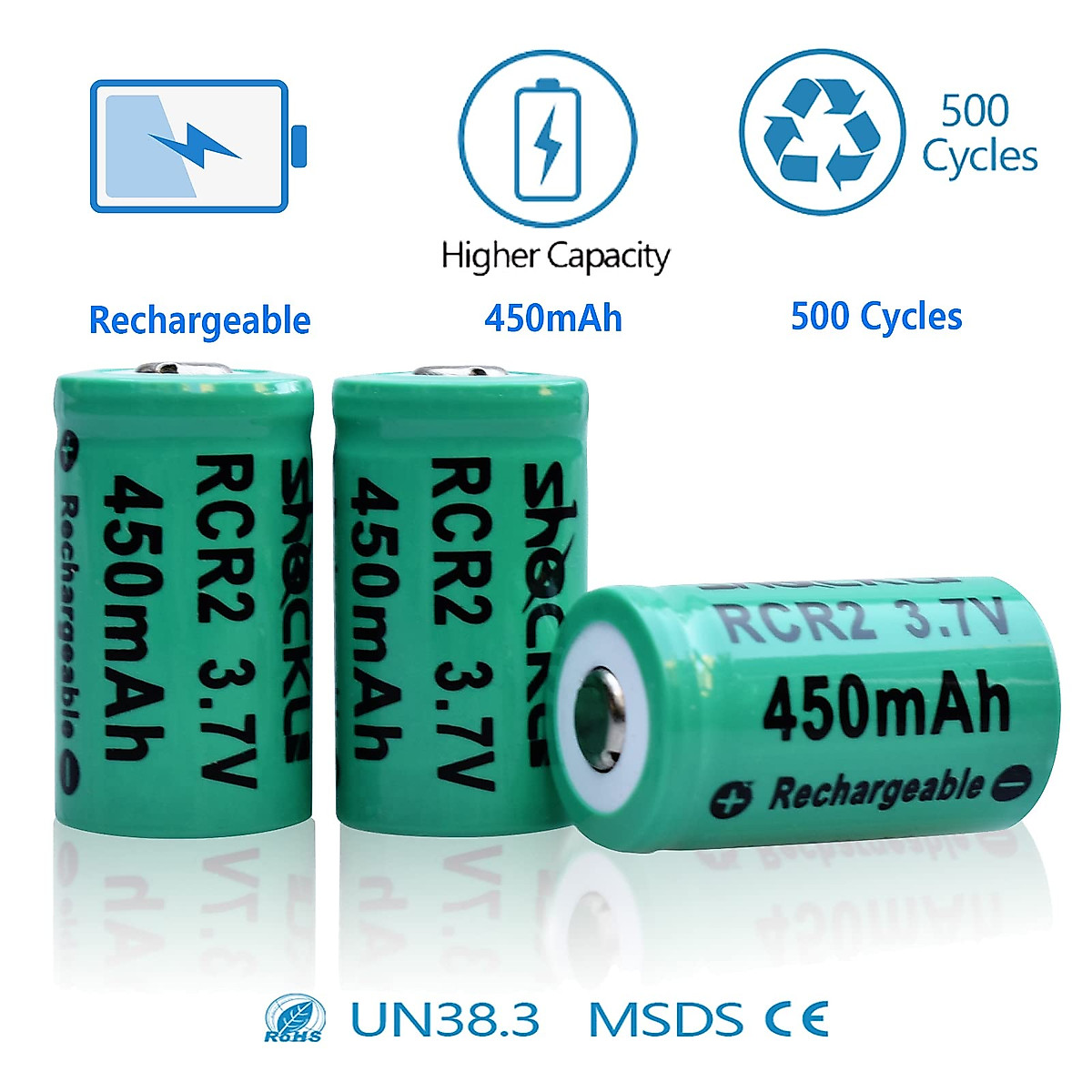 funkawa Shockli CR2 Rechargeable Batteries 450mAh, 3.7V RCR2 Batteries (4-Pack) with 2 -Slot Battery Charger(Not for Arlo Batteries)