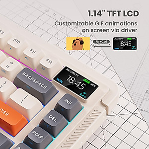 ROYALAXE L75 Wireless Mechanical Keyboard, Hot-swappable Wired/Bluetooth 5.0/2.4G Wireless Keyboard with RGB Backlit for Windows & Mac, PBT Keycaps, Gateron Yellow Switch Pro, Pebble White