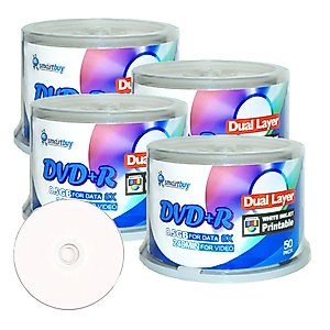 Smartbuy 200-disc 8.5gb/240min 8X DVD+r Dl Dual Layer Double Layer White Inkjet Hub Printable Blank Data Recordable Media Disc Spindle