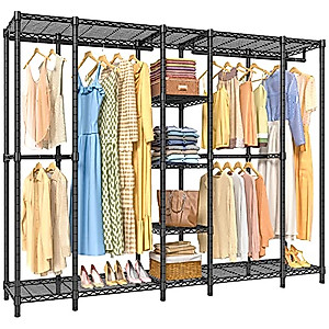 VIPEK V50 Wire Garment Rack Heavy Duty Clothes Rack, Large Portable Wardrobe Rack Clothes Storage Organizer Closet Multi-Functional Bedroom Clothing Rack, 89.8"Lx15.7"Wx76.4"H, Max Load 1100lbs, Black