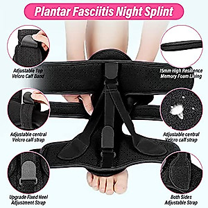 Longzhuo Plantar Fasciitis Night Splint, Plantar Fasciitis Relief, Adjustable Straps Foot Drop Brace Achilles Tendonitis Relief with Massage Ball+Plantar Fasciitis Socks for Women & Men (Black)
