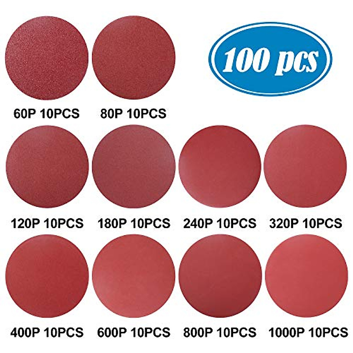 S SATC Premium PSA Sanding Discs 6 Inch 100 PCS 60 80 120 180 240 320 400 600 800 1000 Grit Aluminum Oxide Self Stick Adhesive Sanding Discs for Random Orbital Sander and Belt Disc Sander