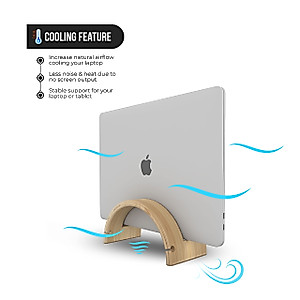 Kothar Wood Vertical Laptop Stand for Desk, Natural Bamboo, Space-Saving Desktop Dock for Apple MacBook, Microsoft Surface, iPad, Tablets and More