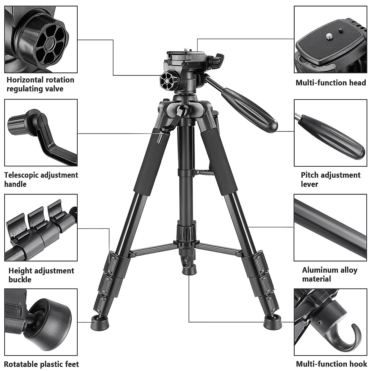 Neewer Portable 56 inches/142 centimeters Aluminum Camera Tripod with 3-Way Swivel Pan Head,Bag for DSLR Camera,DV Video Camcorder Load up to 8.8 pounds/4 kilograms Black(SAB234)
