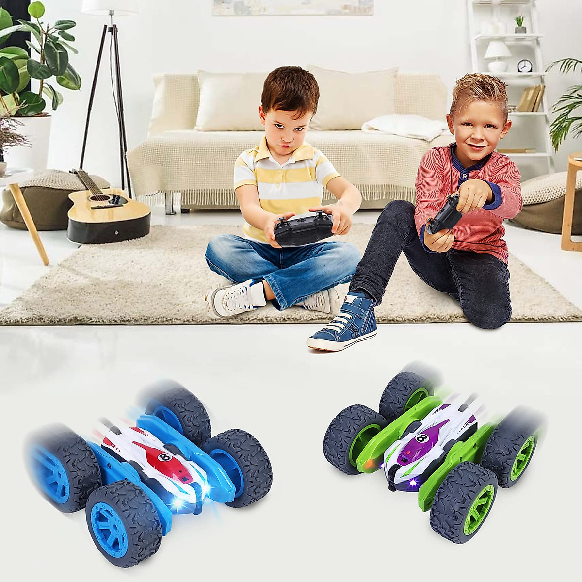 Acekid Remote Control Car for Kids, 2.4 GHz 4WD RC Stunt Car with LED Lights, Double Sided 360 Degree Flips RC Cars Toy for Boys Girls, Birthday Gift for Kids
