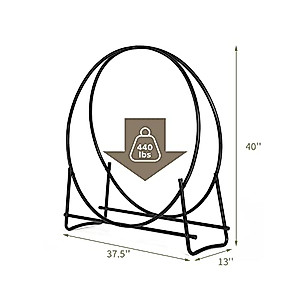 Happytools Firewood Rack, 40 Inch Heavy Duty Tubular Steel Round Log Hoop for Indoor and Outdoor, Black Wood Storage Holder for Fireplace, Fire Pit, Patio, Deck, Porch