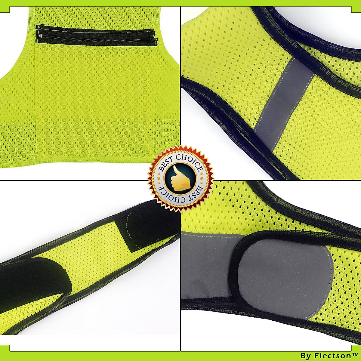 Reflective Running Vest - 360° High Visibility Yellow Safety Vest with Adjustable Side Closure and Inside Pocket - Medium