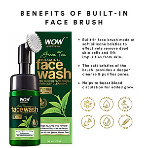 WOW Skin Science Green Tea Foaming Face Wash w/Soft Brush- Refreshing, Clarifying Facial Cleanser with Antioxidant Green Tea & Aloe Vera Extract - All Skin Types (100 ml)