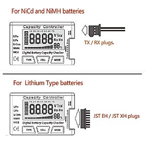 CAMWAY 5PCS 2in1 1-8s Lipo Battery Voltage Tester,RC Low Voltage Buzzer Alarm+ Digital Battery Capacity Tester RC Cellmeter-7 Lipo Battery Tester LCD Battery Checker Controller