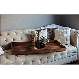 MAGIGO 32 x 18 Inches Extra Large Rectangle Black Walnut Wood Ottoman Tray with Handles, Serve Tea, Coffee Classic Wooden Decorative Serving Tray