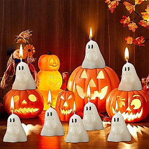Asbondy 6 Pcs Halloween Ghost Candles, Cute Ghost Decorative Candle Set, Burning Candles, White Soy Wax Horror Candles for Halloween Party and Table Decorations