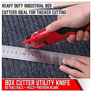 Heavy Duty Box Cutter - Retractable Utility Knife with Spare Blades, Ergonomic Design, Built-In Storage, Safe Lock System, Ideal for Cardboard, Paper, Thin Plastic Cutting - Razor Knife Boxcutter