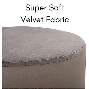 BIRDROCK HOME Round Grey Velvet Ottoman Foot Stool – Soft Compact Padded Vanity Stool - Great for The Living Room, Bedroom and Kids Room - Small Furniture (Grey)