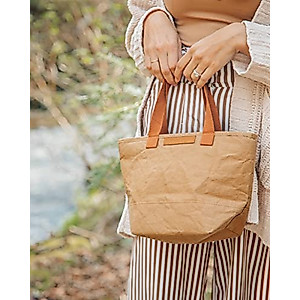 Out of the Woods Water Resistant Insulated Mini Shopper Lunch Bag – Lightweight Reusable Lunch Tote – Vegan Lunch Cooler with Handles – Sustainable Small Vegan Lunch Bag - Sahara