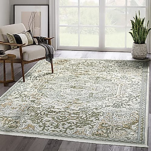 Abani Savoy Collection Area Rug - Beige/Green Vintage Design - 7'9" x 10'2" - Easy to Clean - Durable for Kids and Pets - Non-Shedding - Medium Pile - Soft Feel - for Living Room, Bedroom & Office