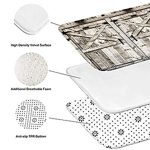 Coxila Wood Barn Door Shower Curtain Set Wooden Gate Rural Farm House Brown Contour Mat Toilet Lid Cover U Shaped Bath Mat 4 Pcs Decor Bathroom Non-Slip Rug Fabric Polyester 60x72 Inch