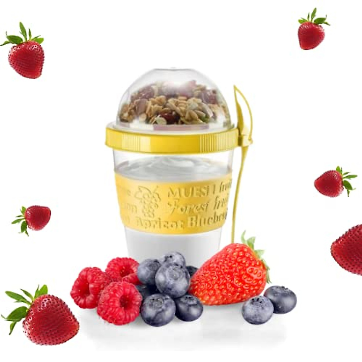 DGRS MARKET 4 Pack 20 oz Breakfast Cereal On the Go Cups with Spoon- Portable Take'n Go Yogurt and Cereal Container Cup with Top Lids- Take and Go Yogurt- Milk- Snack- Fruit Cup for Travel (4- Mix)