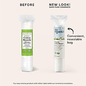 Sky Organics Organic Cotton Rounds for Sensitive Skin, 100% Pure GOTS Certified Organic for Beauty & Personal Care, 300 ct.